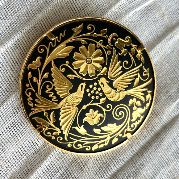 Vintage | Jewelry | Vintage Damascene Broochpin Floral Birds Motif ...
